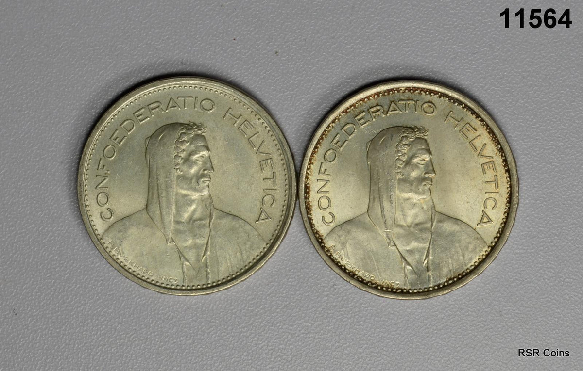SWISS 1967 & 1969 2 COIN 5 FRANC SET BOTH BU!! #11564 - Robert S ...
